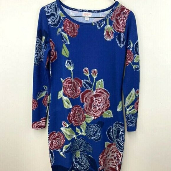 LuLaRoe | Dresses | Lularoe S Elegant Debbie Dress Blue Red Rose Silver ...